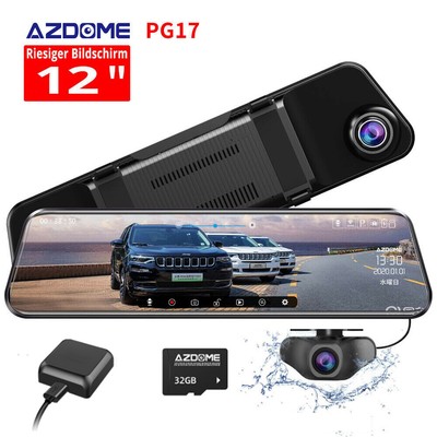 AZDOME 1080P Dash Cam 12" Rear View Camera Car DVR Cam Reversing Mirror ...
