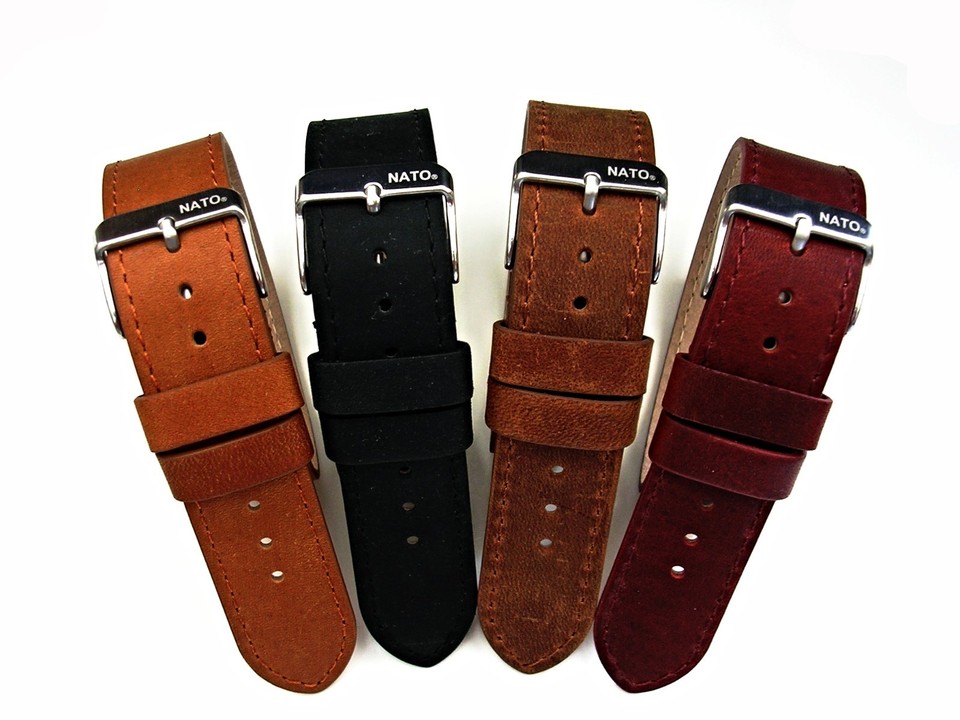 1pc NATO ® strap RAF aviator Pilot distressed Leather Bund watch band ...