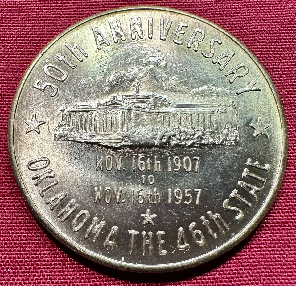 1957 The Great State Of Oklahoma Statehood 50Th Anniversary Medallion ...