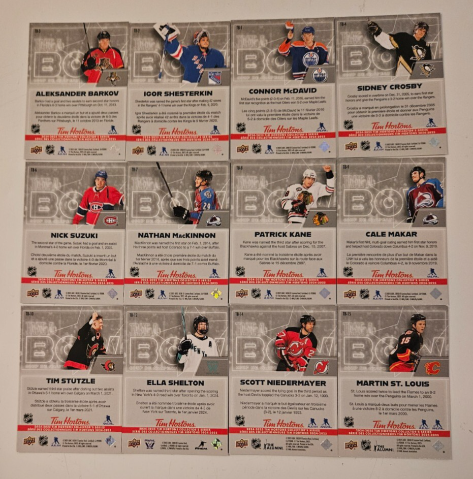 2024-25 Tim Hortons Retrospective Rookies Take a Bow 12 Cards missing 5 ...