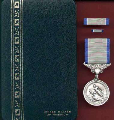 Silver Life Saving Award medal with ribbon bar and lapel pin complete ...