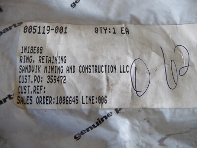 Sandvik Retaining Ring 005119-001 | eBay