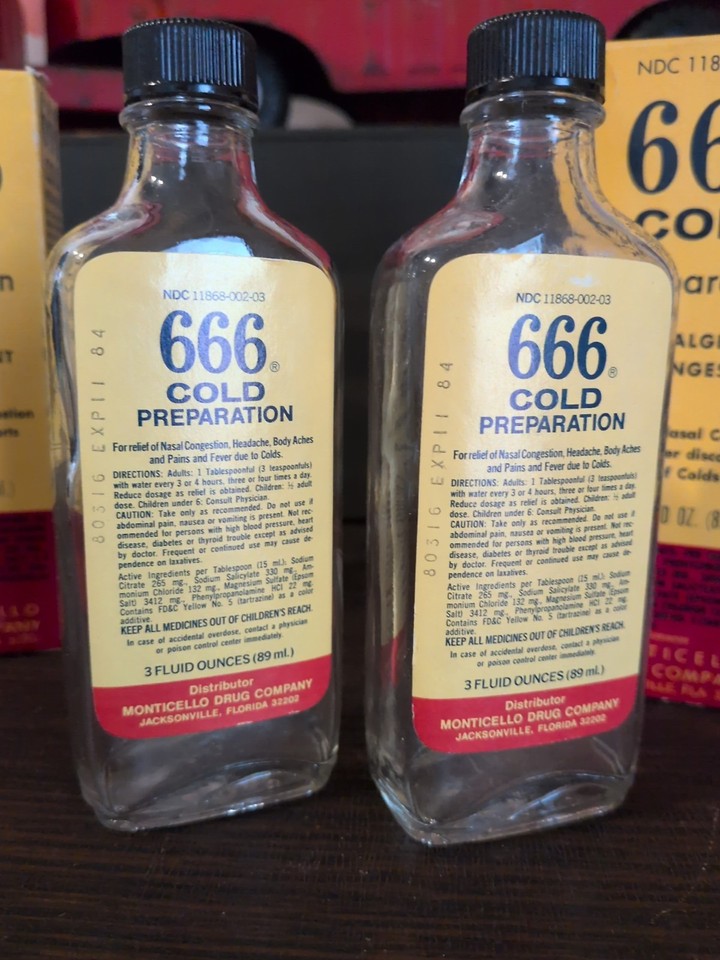Two Vintage 666 Cold Preparation Bottles & Boxes ~ 3oz ~ Jacksonville ...