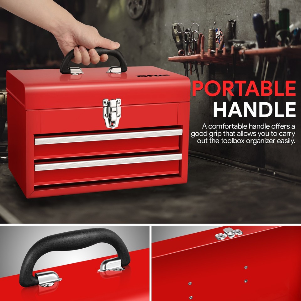14" Tool Case Storage Workshop Box 2 Tier Steel Organizer Cabinet w ...
