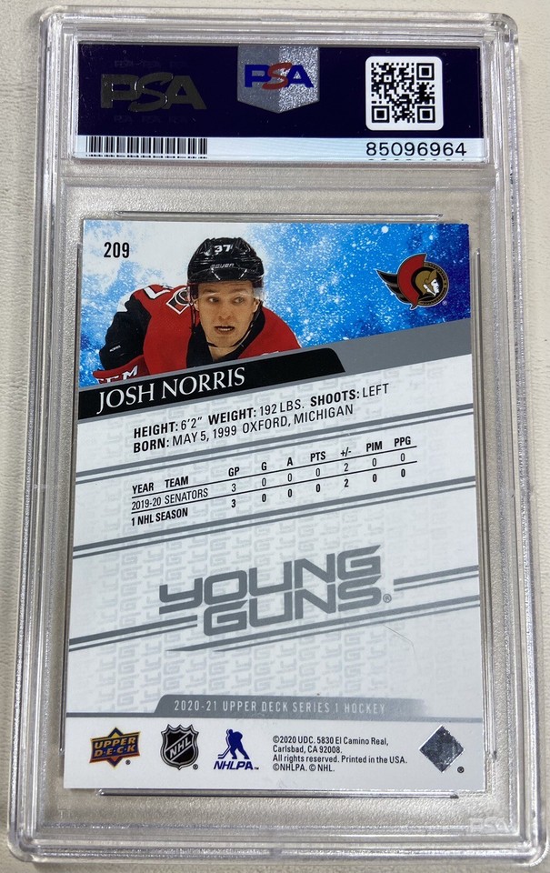 Josh Norris Signed Autograph Auto Young Guns Rookie Card RC PSA/DNA | eBay
