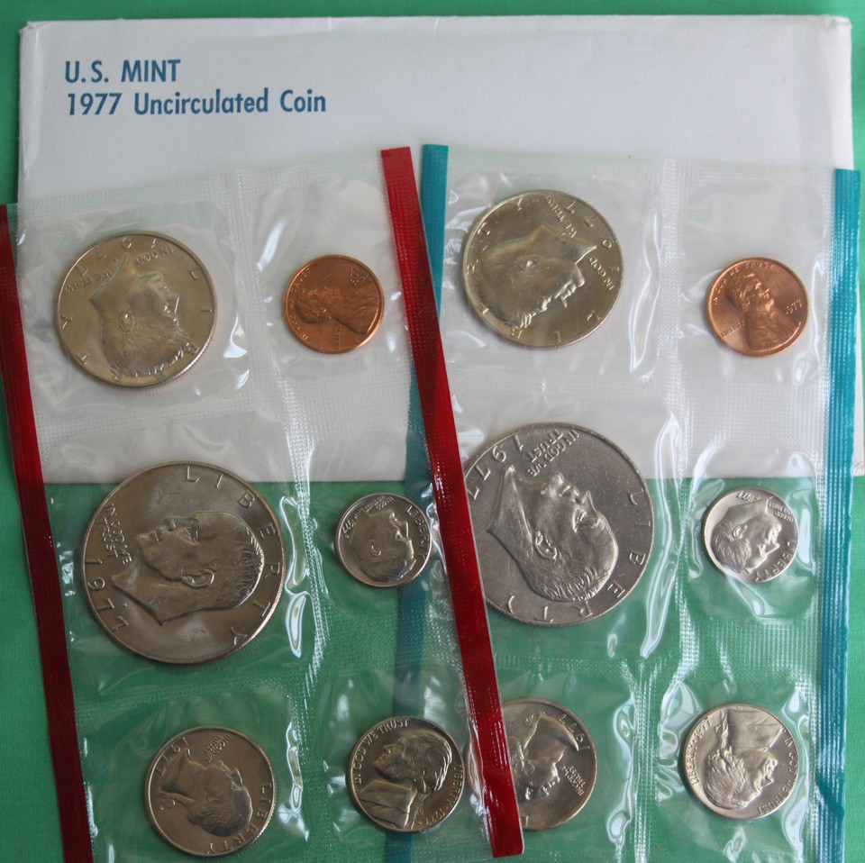 1977 United States Mint ANNUAL Uncirculated 12 Coin Set BU with P and D ...