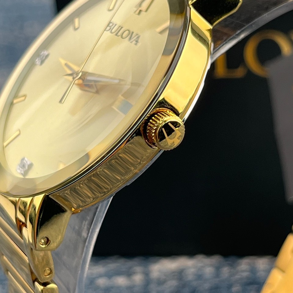 Bulova Futuro Modern 97D115 Champagne Dial Gold-Tone Quartz Watch Men's ...