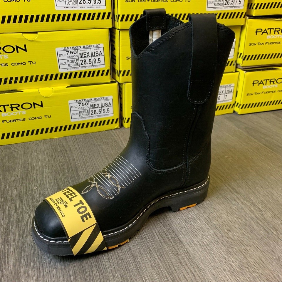 MEN'S SQUARE STEEL TOE WORK BOOTS GENUINE SOFT LEATHER COWBOY PULL ON ...