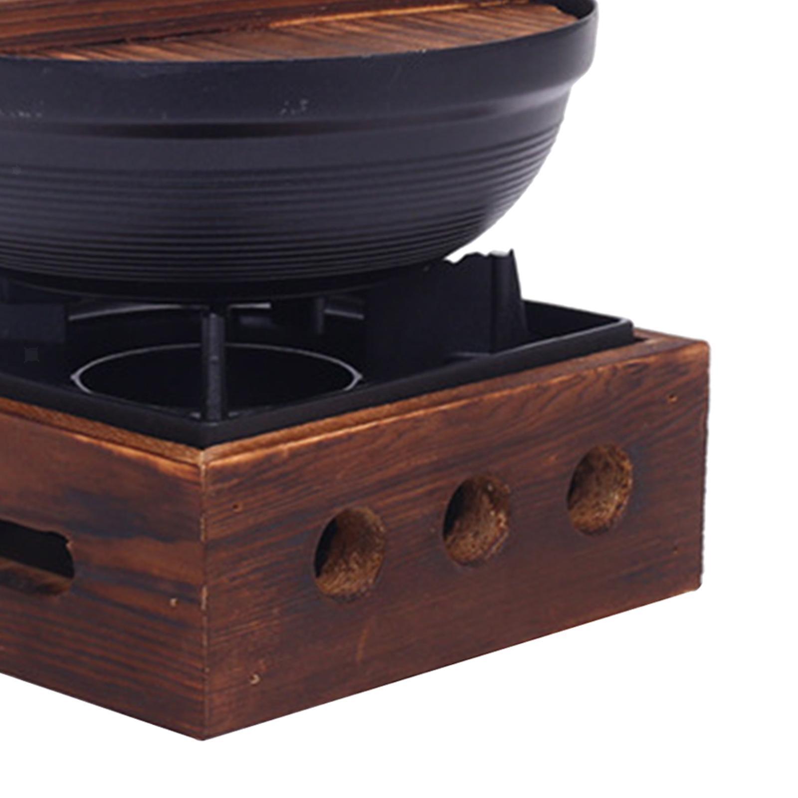 Cast Iron Hanging Pan W/Wood Lid Japanese Sukiyaki Stew Pot Camp Pot ...