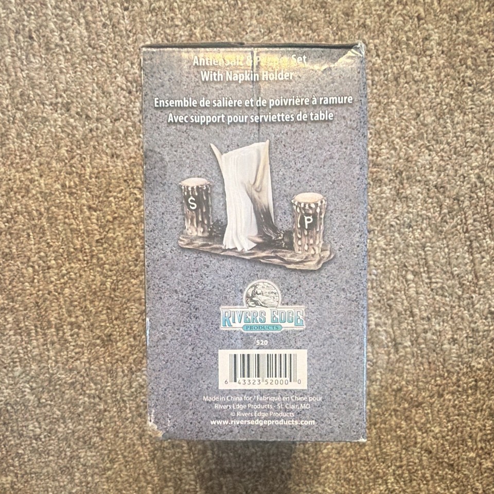 Rivers Edge Products Antler Salt & Pepper Shakers w/ Napkin Holder Base ...