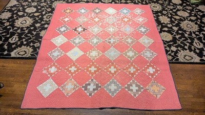 Antique Early Primitive Country Hand Stitched Red Patched Quilt 73" | eBay