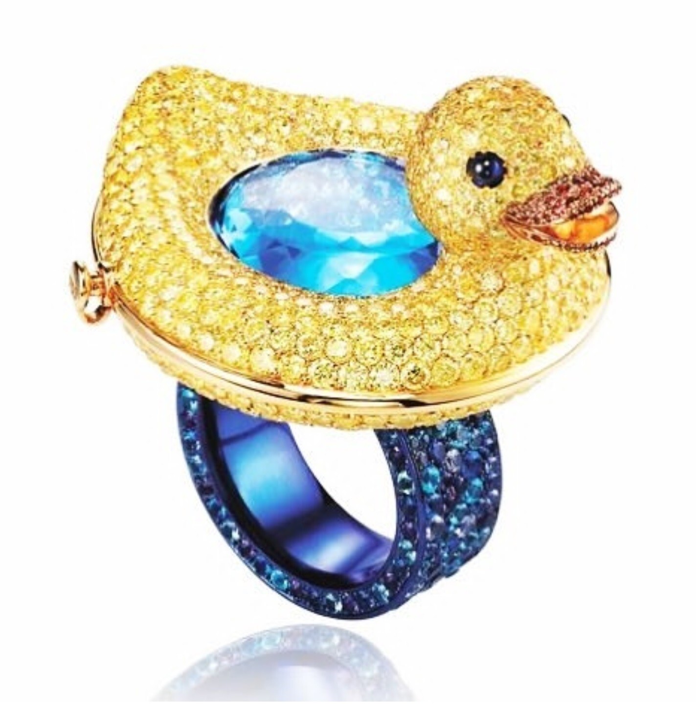 Duck Bird Ring Paraiba Sapphire with Yellow Citrine CZ High End Ring ...