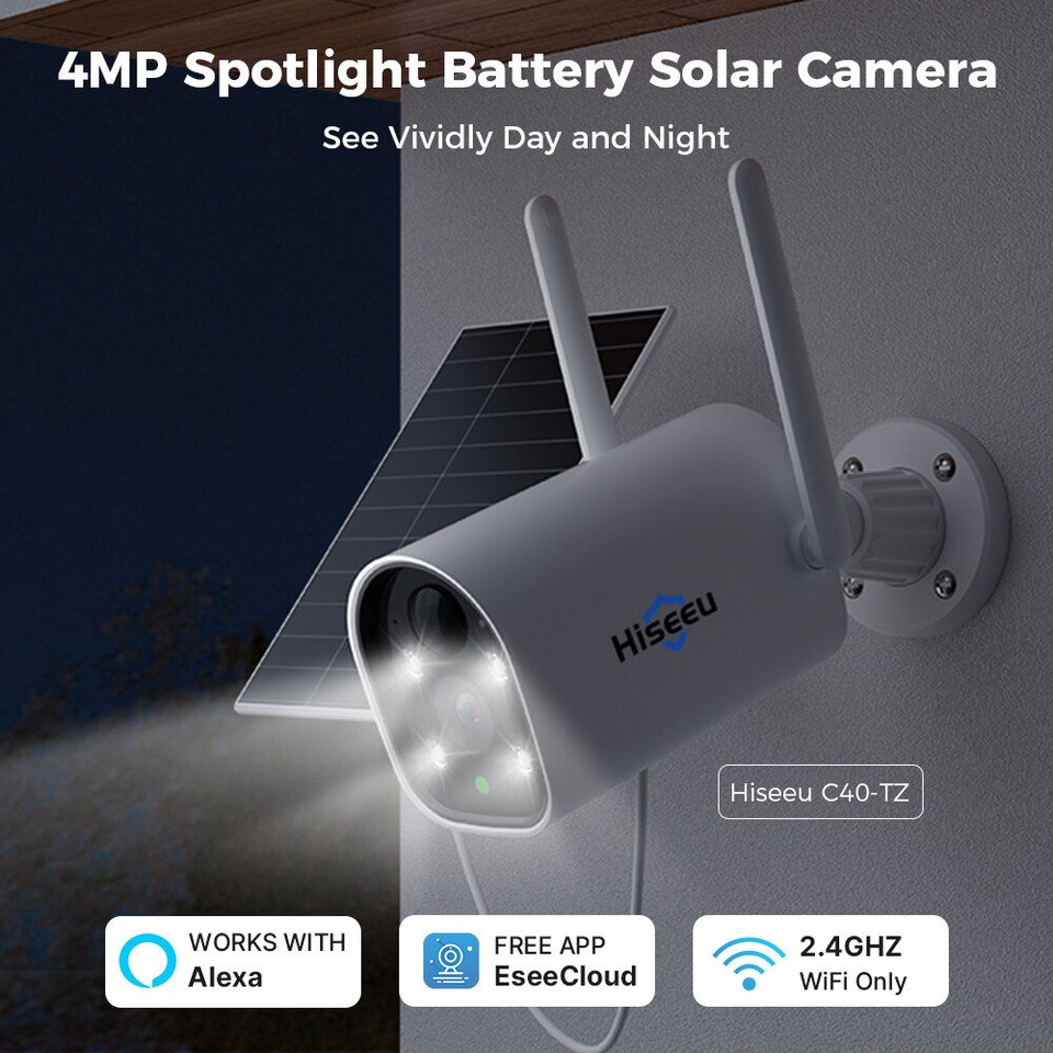 Hiseeu 10CH 4MP Solar Powered Wireless Battery Security Camera System ...