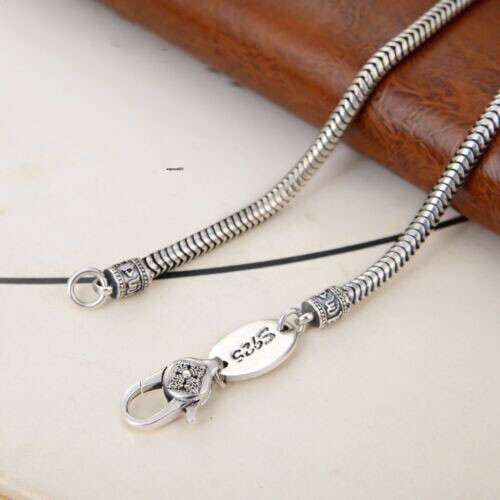 Real Solid 925 Sterling Silver Chain Men Women Round Snake Necklace ...