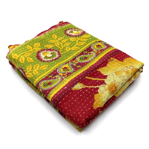 Vintage Kantha Quilt Indian Handmade Cotton Counterpane Bedding Throw ...