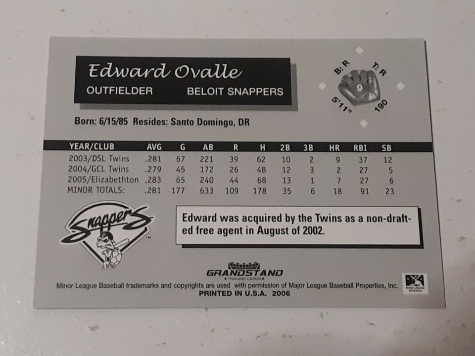 Edward Ovalle Minnesota Twins 2006 Grandstand Autograph Card #9 READ ...