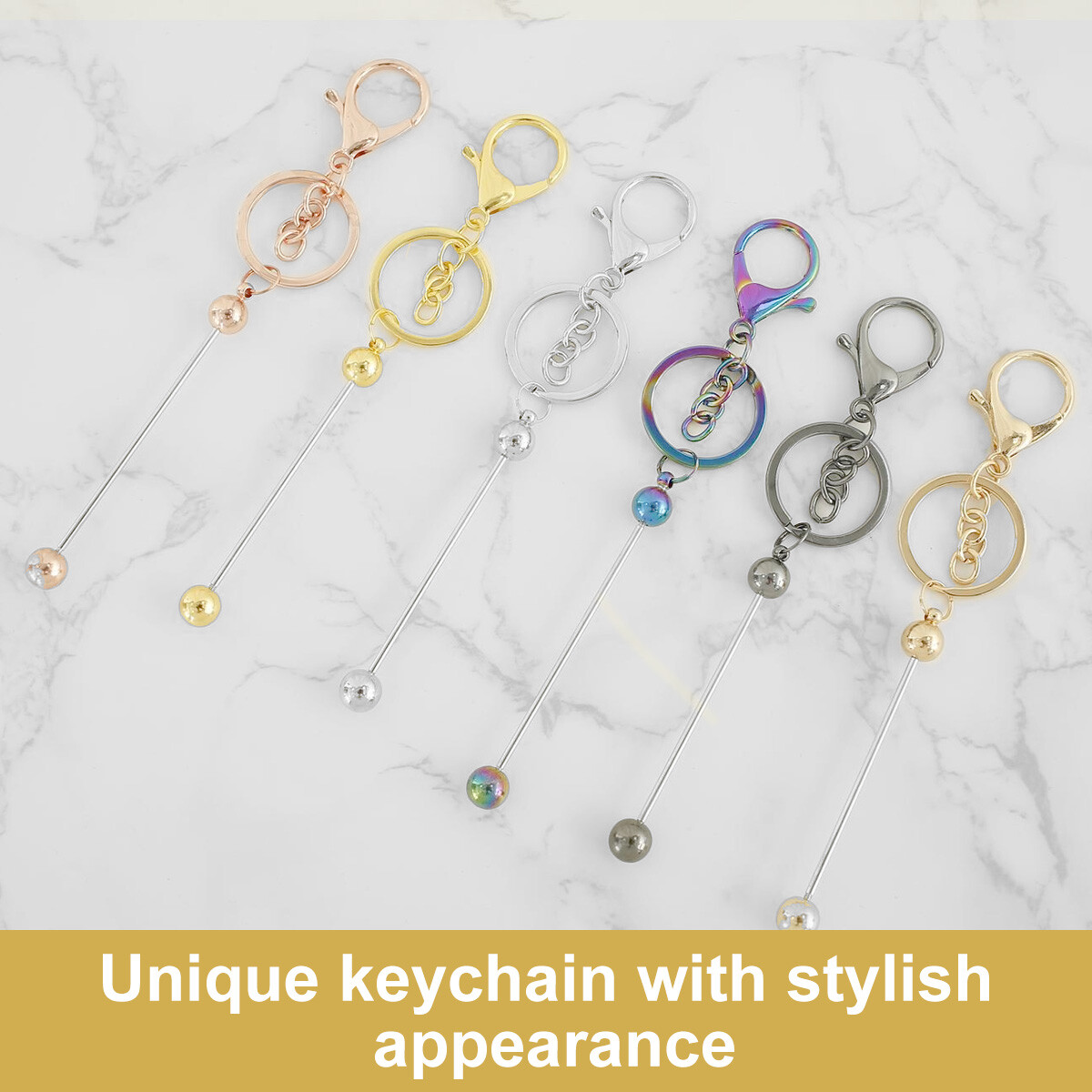 12Pcs Beadable Keychain Bars for Beads Metal Beaded Keychain Heavy-Duty ...