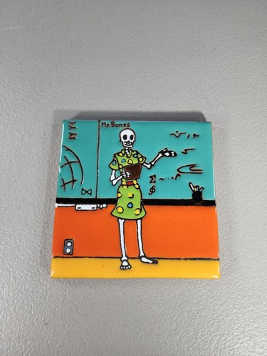 Day of the Dead Tile Skeleton Teacher Ms. Bones Art Tile Colorful 4.25 ...