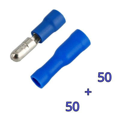100x Electrical Wire Terminals Crimp Bullet 4mm Connectors Blue 50+50 ...