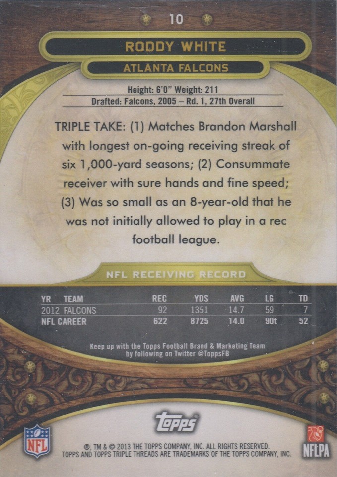 Roddy White Topps Triple Threads 2013 #10 Atlanta Falcons | eBay