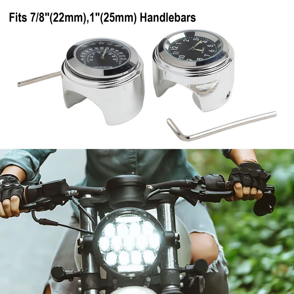 Top Aluminum Alloy Motorcycle Clock Thermometer 7/8 Fitment Waterproof ...