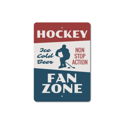 Hockey Fan Zone Sign, Hockey Man Cave Sign, Hockey Decor Aluminum Metal ...