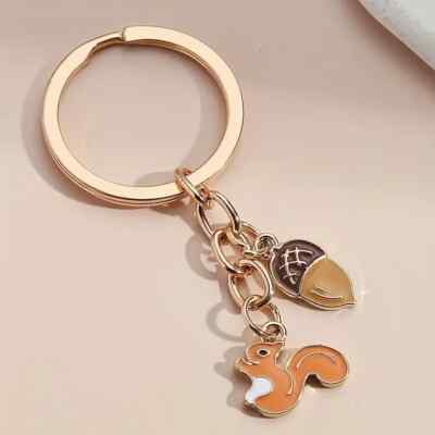Cartoon Squirrel Pine Cone Keychain Cute Animal Key Ring Purse Bag ...