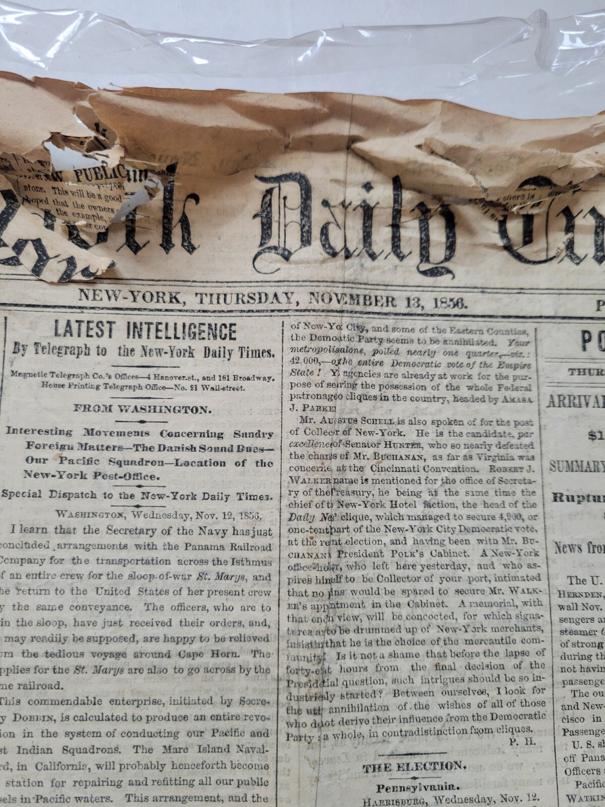Nov 13 1856 New York Daily Times Newspaper - Election Results come in ...
