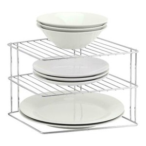 CORNER PLATE RACK 2 TIER CHROME WIRE KITCHEN STORAGE PLATE HOLDER ...