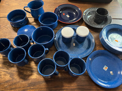 Lot 27 PCs Cinsa Enamelware Plates Bowls S&P Cups Camping Farmhouse ...