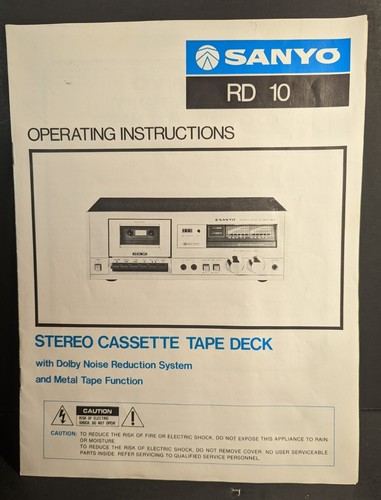 Sanyo RD 10 Stereo Cassette Tape Deck Orig Owners Manual Operating ...