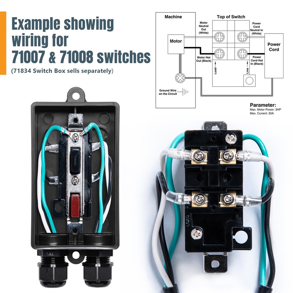 POWERTEC 71007 120 V to 230V Paddle Switch for Power Tools fits Table ...