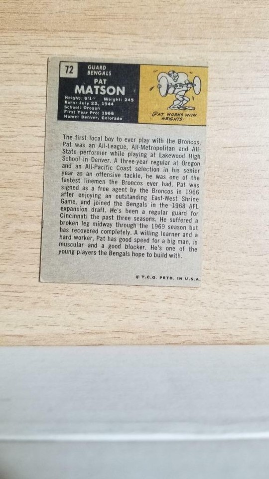 PAT MATSON 1971 Topps Football #72 FREE SHIPPING | eBay