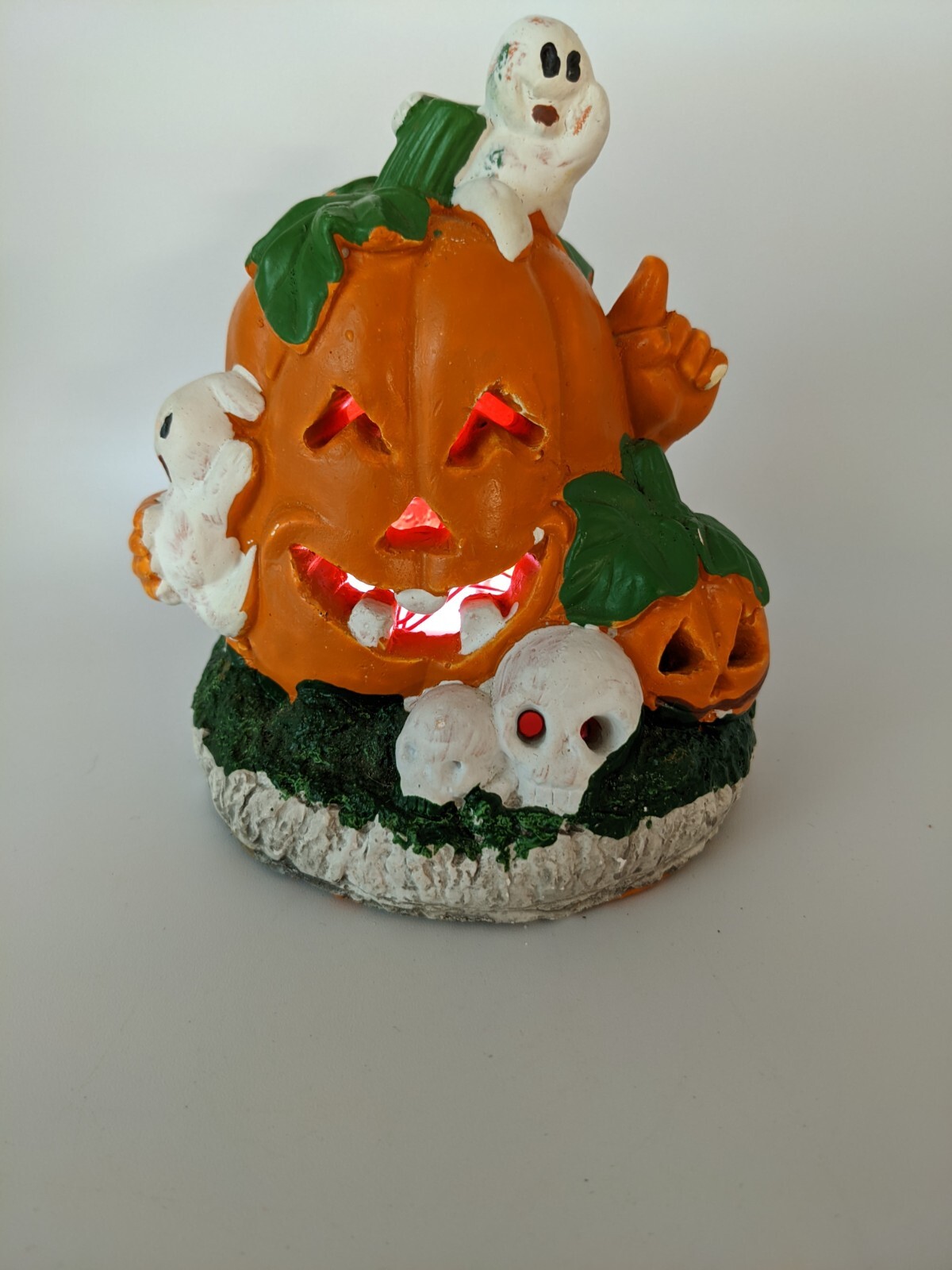 Vintage Plaster Chalk Halloween Ghost Pumpkin JOL Skull Light Up Craft ...
