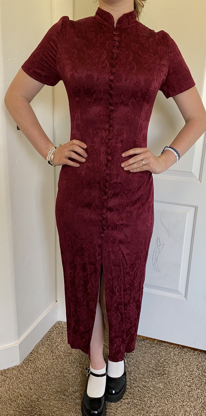 Womens Maroon Asian Style Dress Qipao Cheongsam Cost… - Gem