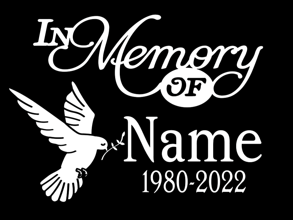 In Memory of with dove die cut vinyl decal custom memorial #132B 11 ...