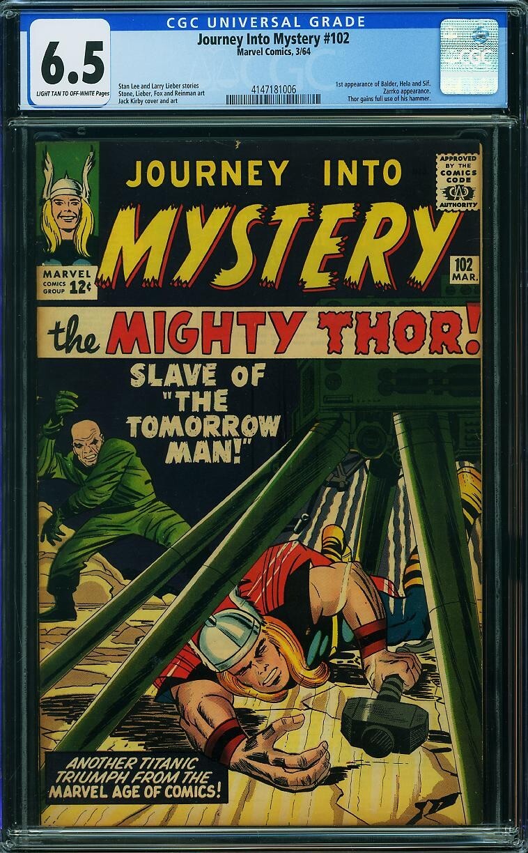 JOURNEY INTO MYSTERY 102 CGC 6.5 LTOW PAGES 1ST BALDER HELA SIF THOR ...
