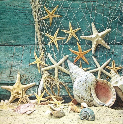 M196# 3 x Single Paper Napkins Decoupage Seaside Starfish Shell Net | eBay