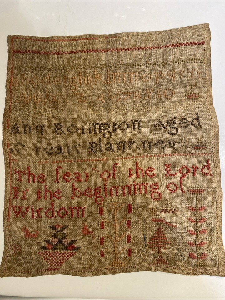 ANTIQUE SAMPLER FOLK ART CHRISTIAN ANN BOLLING AGE 8 1789 | eBay