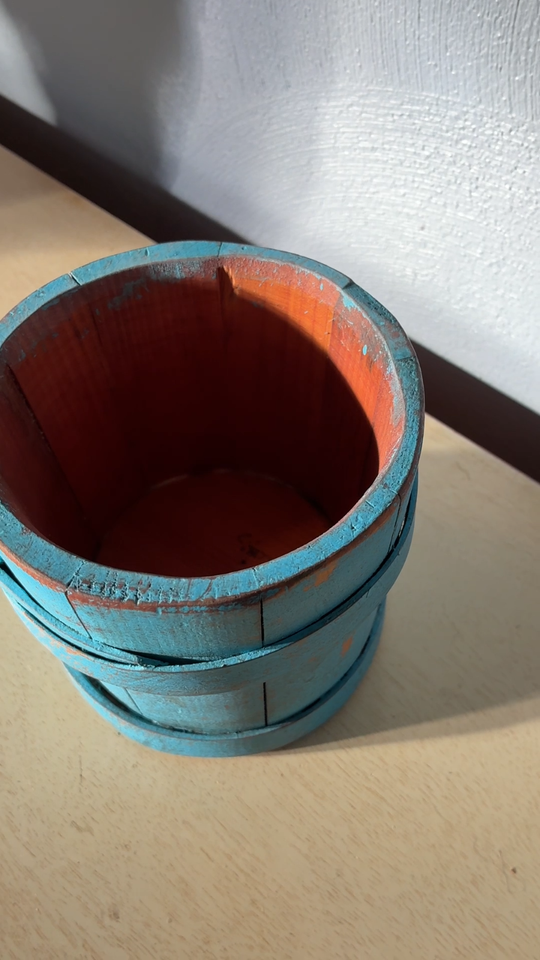 Tiny 4 1/4" Blue Painted Lapped Band Bucket-Primitive/Firkin/Wooden ...