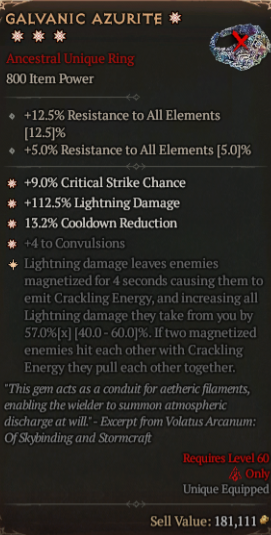 D4 Diablo 4 S10 Season 10 4GA Galvanic azurite special affix high roll 57% | eBay