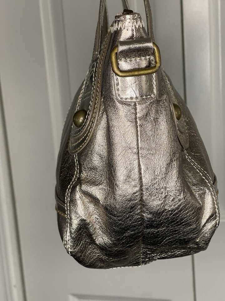 RARE The Sak Metallic Chrome Silver Pig Leather Shiny Shoulder Hobo Bag ...