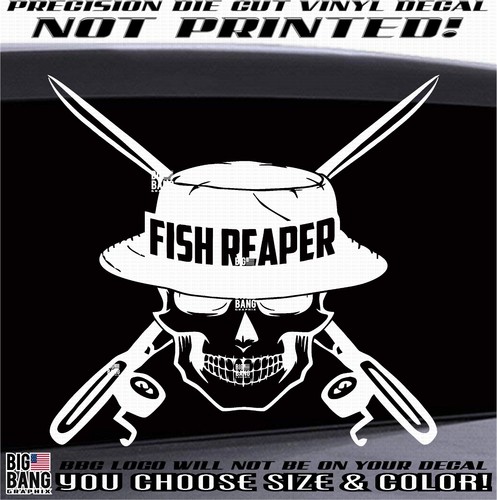 FISH REAPER Vinyl Decal Sticker Badass Fisherman Sport River Boat Dad ...