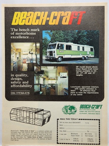 1978 Beach Craft Camper Camping Motorhome Vintage Print Ad Man Cave ...