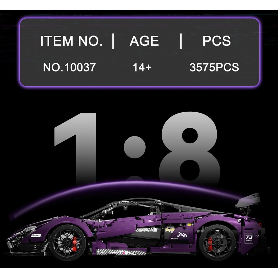 3500+PCS 1:8 Scale Purple Technology Supercar Building Block Kit ...
