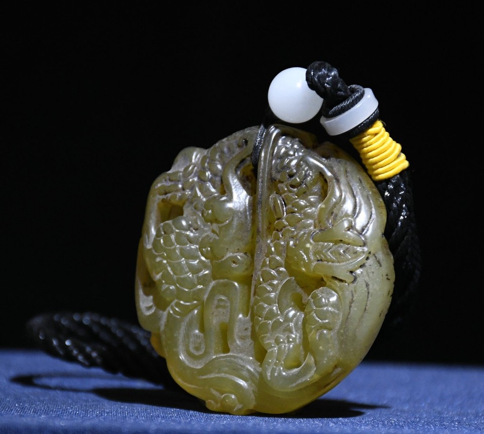 5.5CM Old Dynasty Natural Hetian Jade Fengshui Dragon Beast Yubi Yu Bi ...