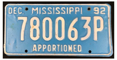 Mississippi 1992 PRIVATE APPORTIONED TRUCK License Plate 780063P! | eBay