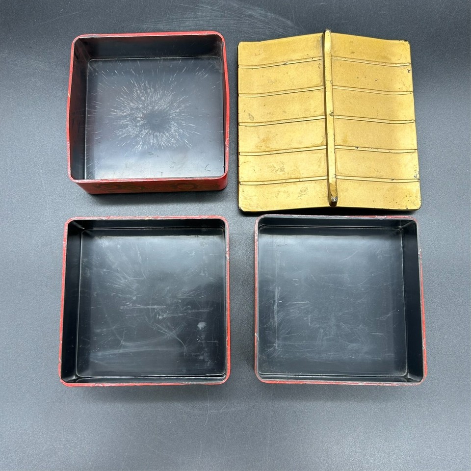 Vtg Red Plastic Faux Lacquer Flowered Stacking Pagoda Storage Box ...