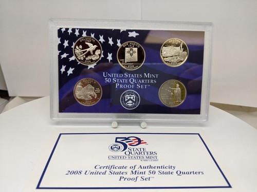 2008-S 50 State Quarters Proof Set WITH BOX & COA US Mint -OK, NM, AZ ...