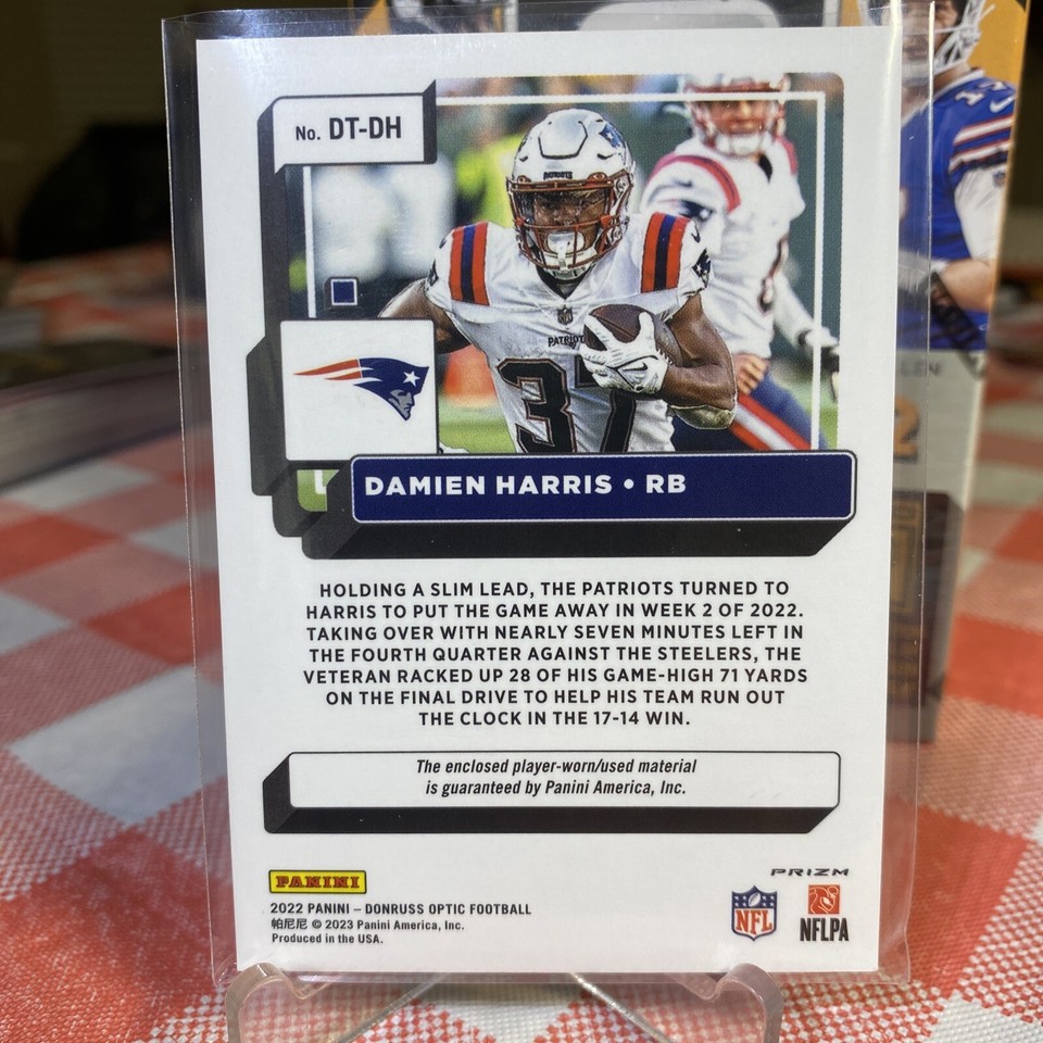 2022 Donruss Optic 🏈DAMIEN HARRIS🏈 Blue Hyper Threads Relic Card-MAKE ...